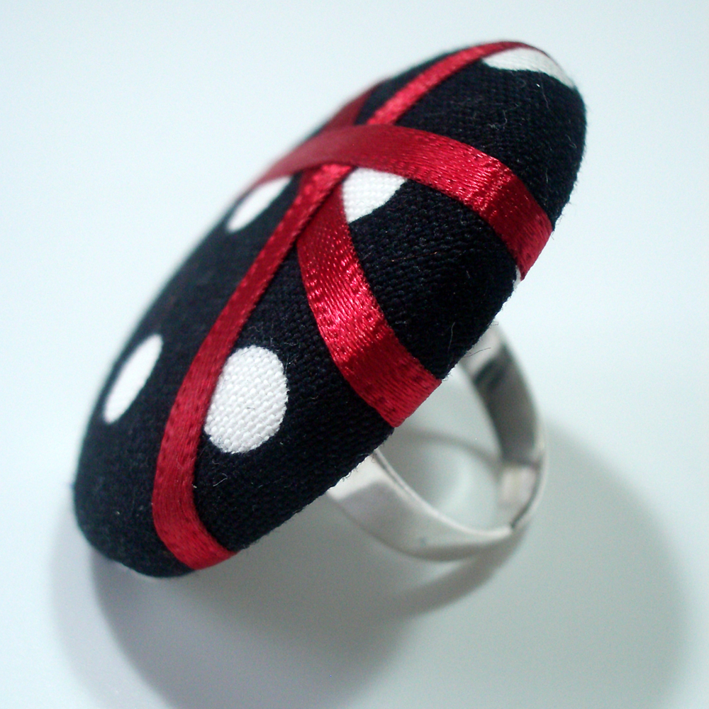 Cocktail Ring - Red Polka - Extra Large Button on Luulla
