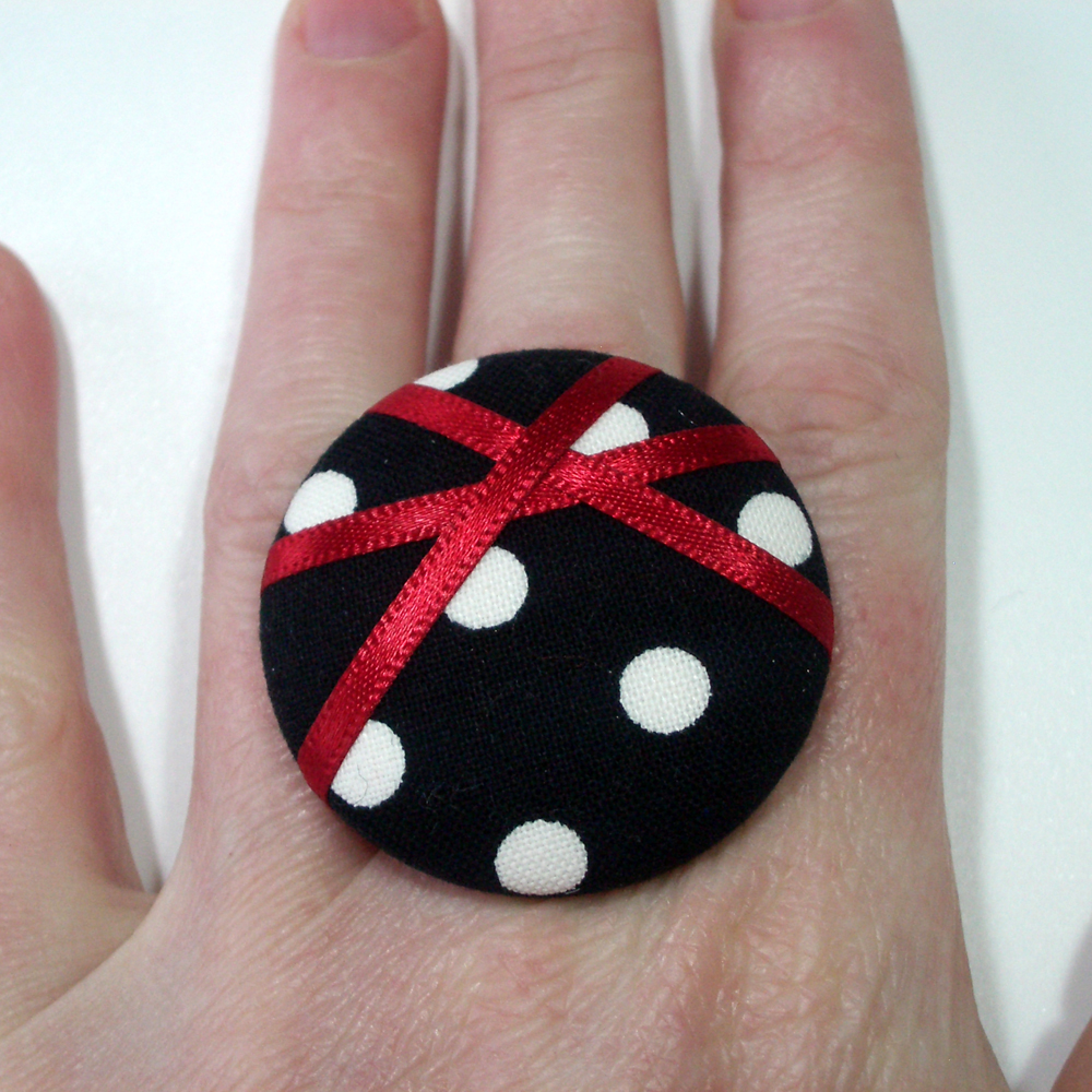 Cocktail Ring - Red Polka - Extra Large Button on Luulla
